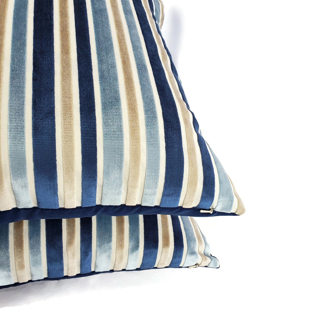 Jaclyn Smith Blue Navy and Cream Velvet Stripe Pillow - Etsy