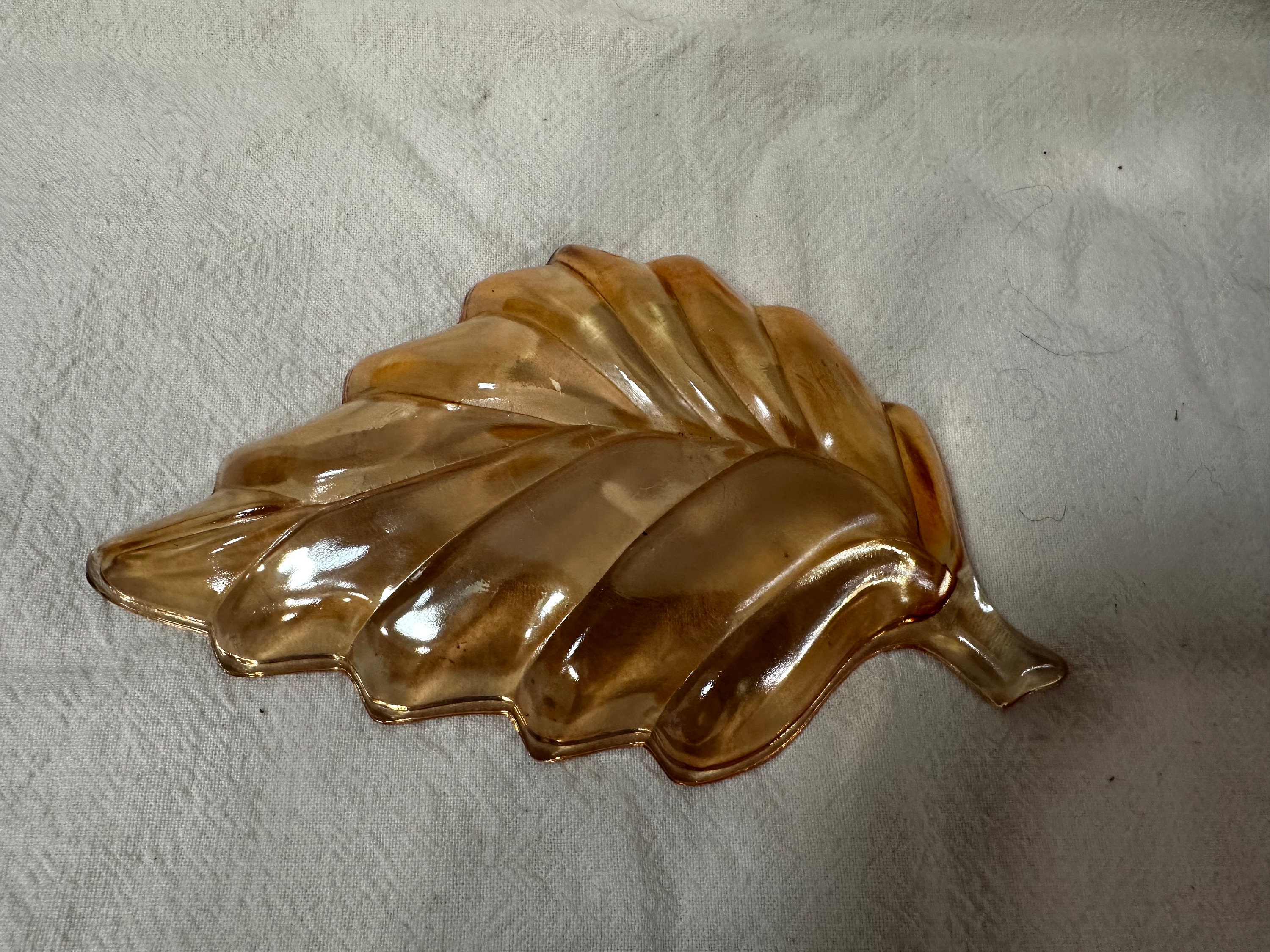 Vintage Carnival Glass Small Leaf Plate 6 Orange Iridescent Leaf Dish ...