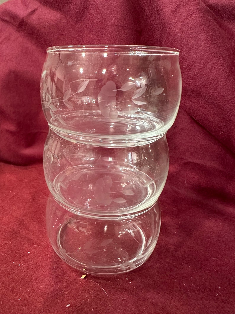 Vtg Hand Blown Etched Stacking Glass Apothecary Jars Floral Princess ...