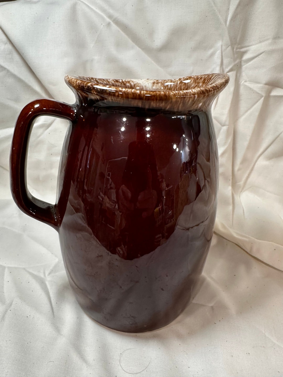 Hull USA Brown Stoneware Drip Glaze Milk Water Pitcher 7 - Etsy