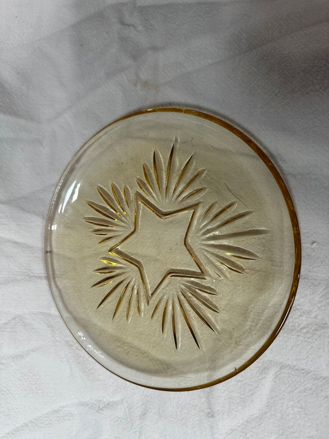 Federal Glass STAR PATTERN Amber Saucer - Etsy