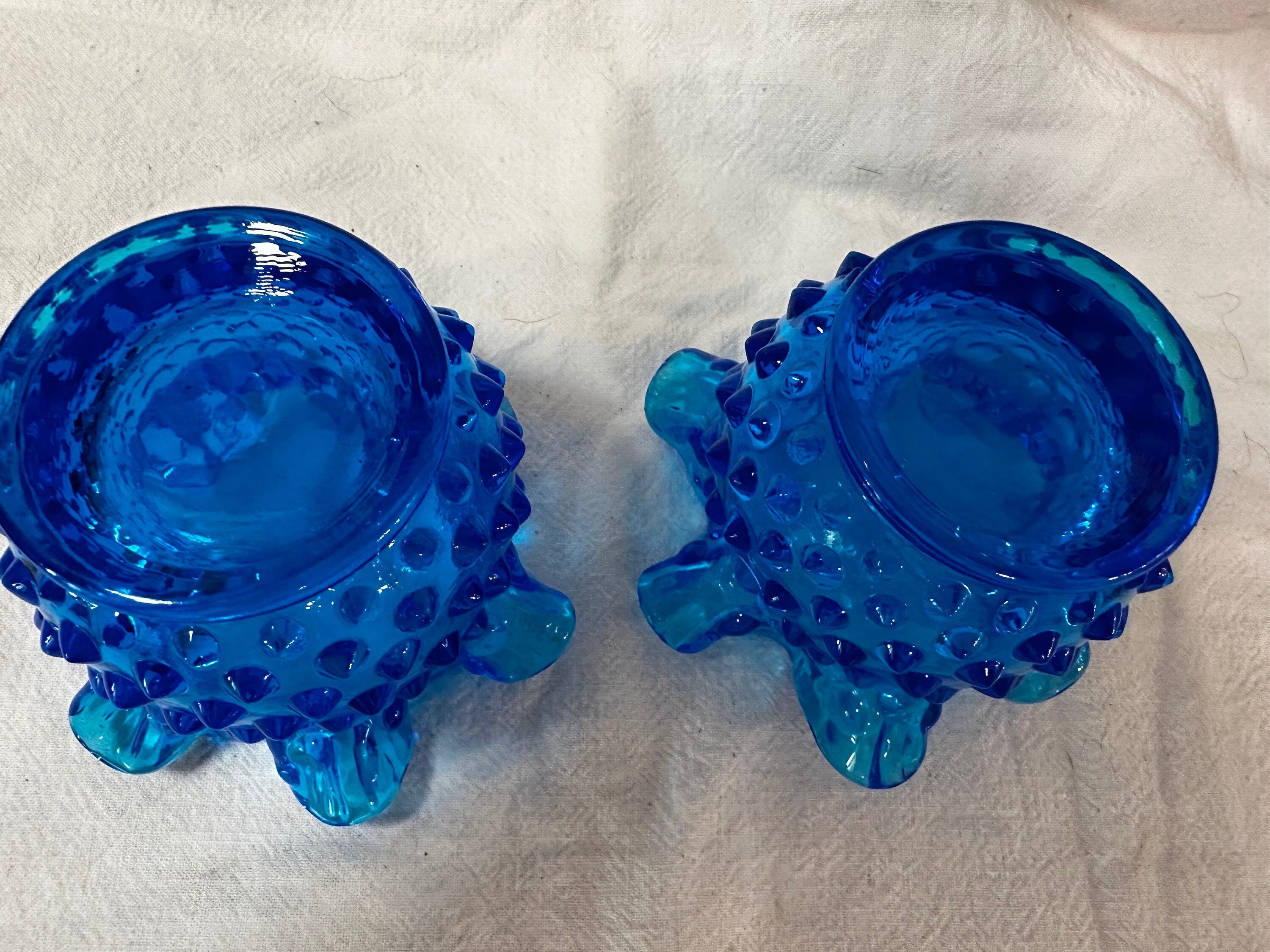 Set of 2 Fenton Dark Sky Blue Double Crimped Ruffled Hobnail Vases - Etsy