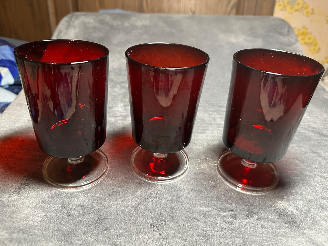 Vintage Ruby Red Pedestal 8oz Glasses Luminarc Arcoroc Cavalier France ...