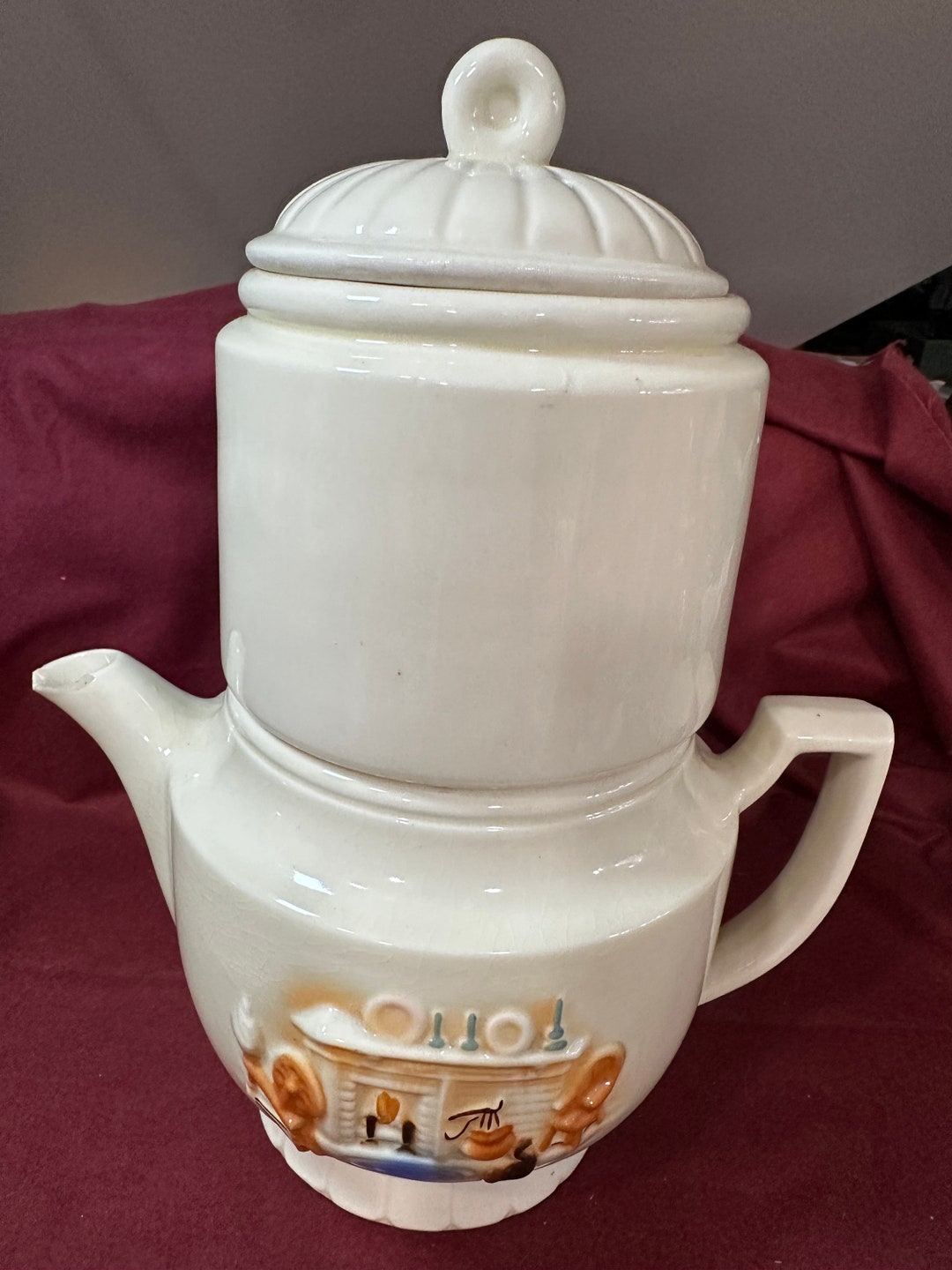 Porcelier Teapot Drip-o-lator Vitreous Tea Pot Hearth Fireplace Coffee ...