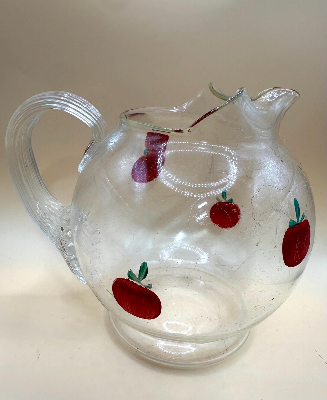 Dunbar Art Glass Roly-poly Pitcher: Hand Painted Glendale Tomatoes ...