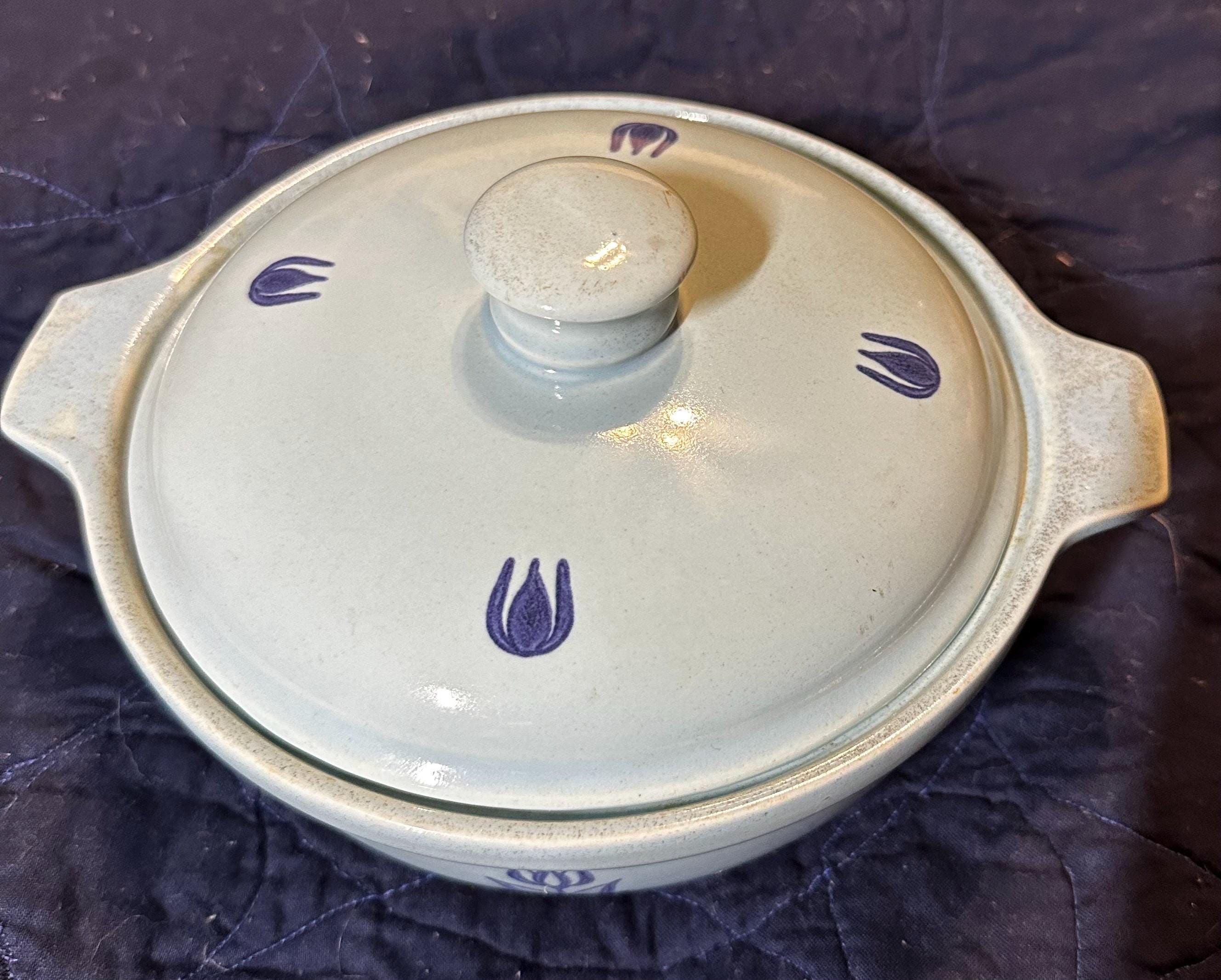 Vintage Cronin Pottery Bake Oven Blue Tulip Lidded Casserole Dish With ...