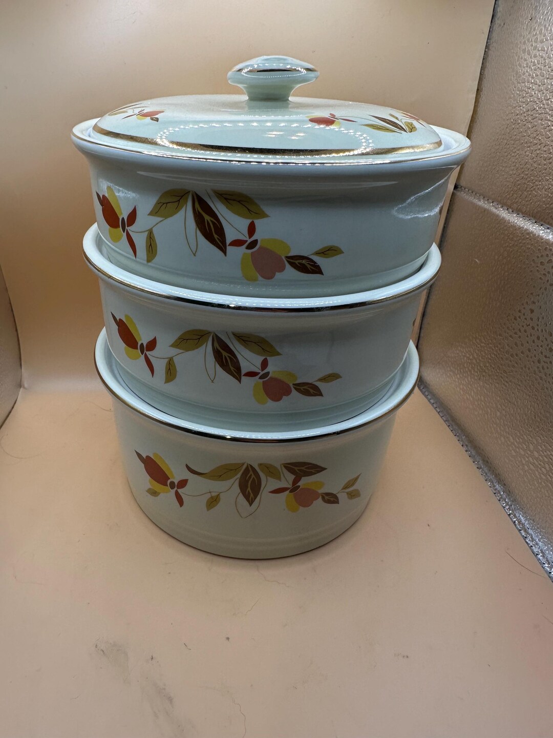 Vintage Halls Superior Quality Kitchenware Autumn Leaf Casserole 4pc ...