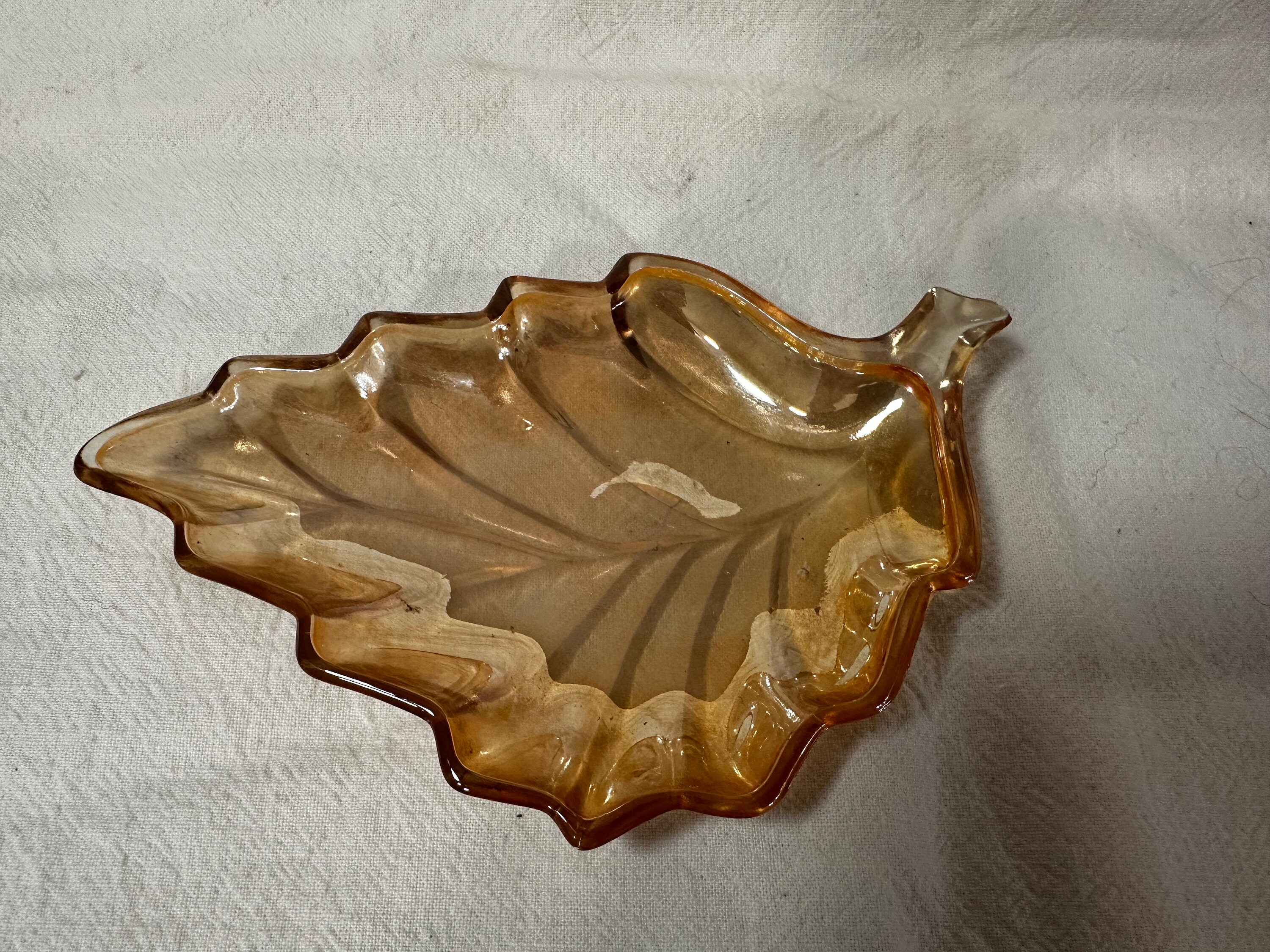 Vintage Carnival Glass Small Leaf Plate 6 Orange Iridescent Leaf Dish ...