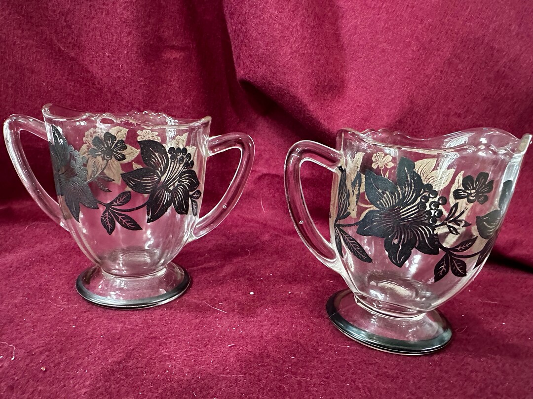 Silver City Glass Overlay Cream and Sugar - Etsy
