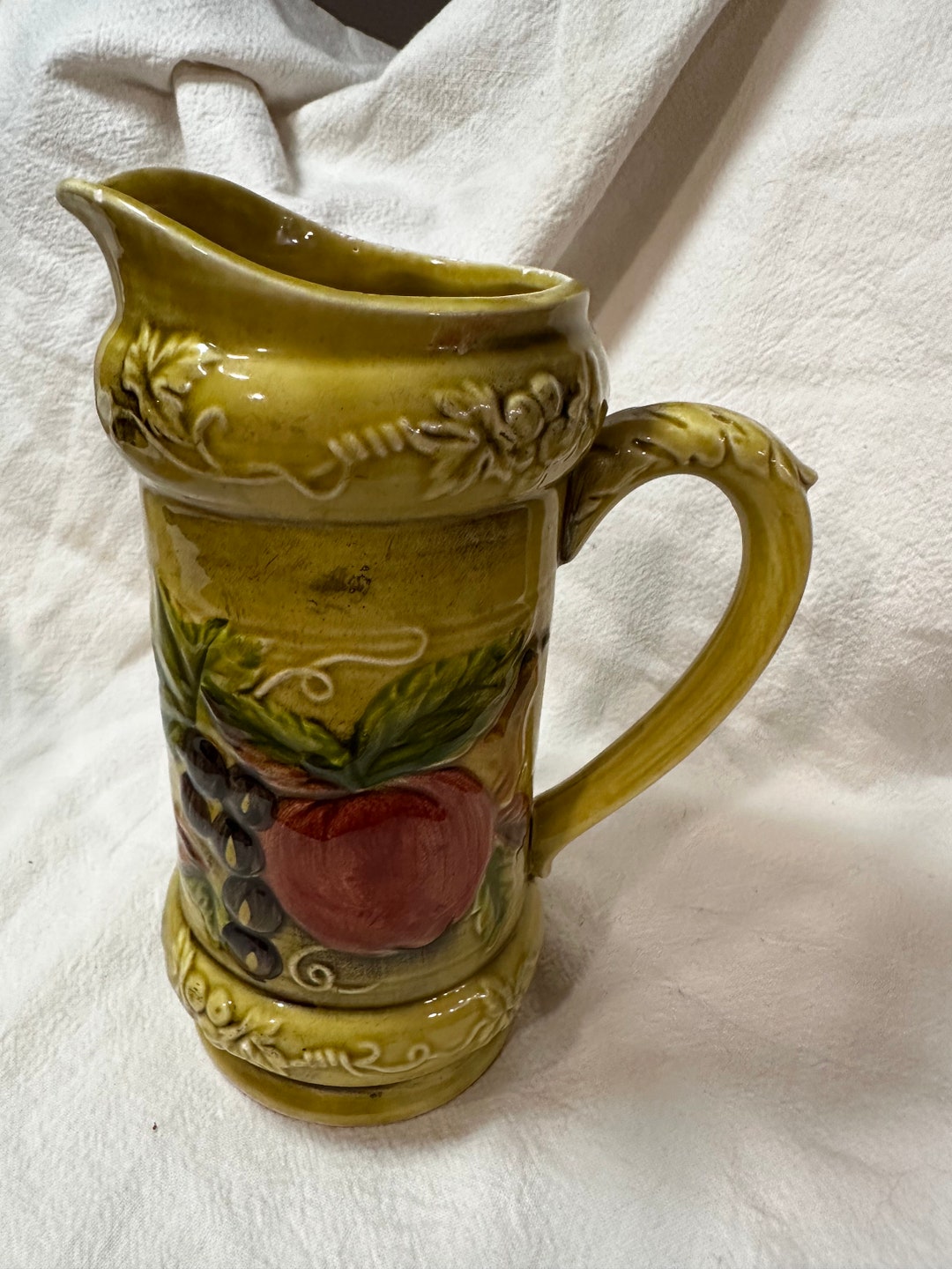 Vintage Geo. Z. Lefton Green/yellow Pitcher With Fruit - Etsy