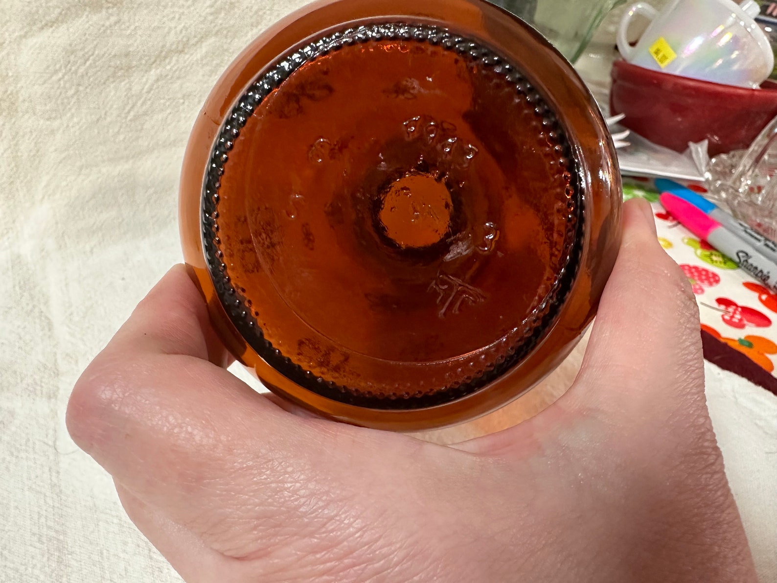 Vintage Anchor Hocking Thatcher Amber Glass Syrup Pitcher W/white ...