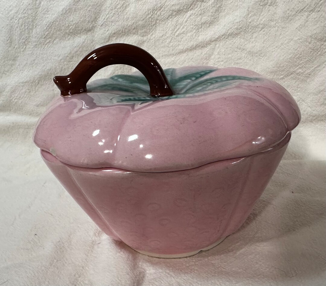 California Pottery Belmar Pink Strawberry Lidded Serving Bowl Candy ...