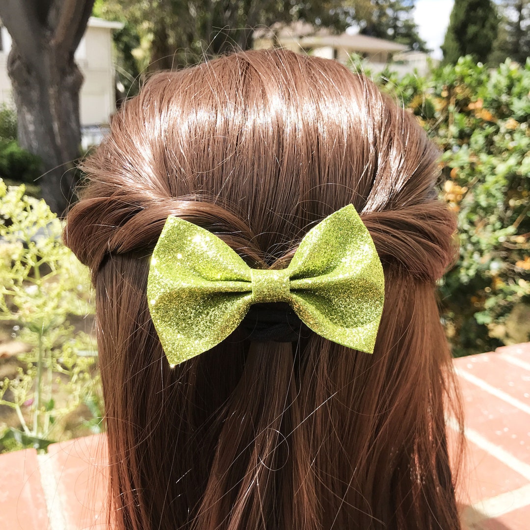 Light Green Bow, Christmas Bow, Green Hair Bow, Glitter Hair Bow, Green ...
