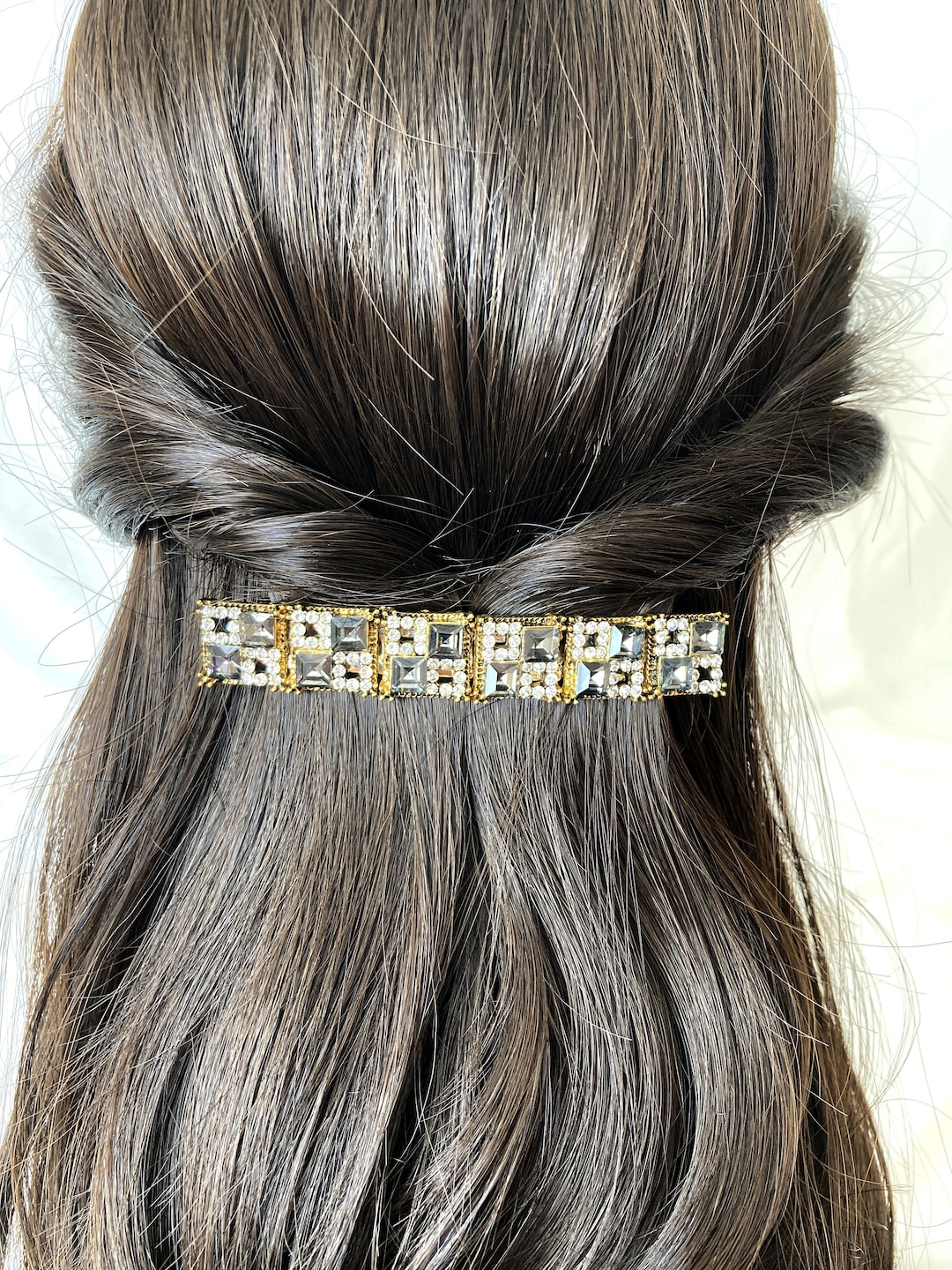 Rhinestone Barrette, Women Hair Barrettes, Gold Dark and Clear Vintage ...