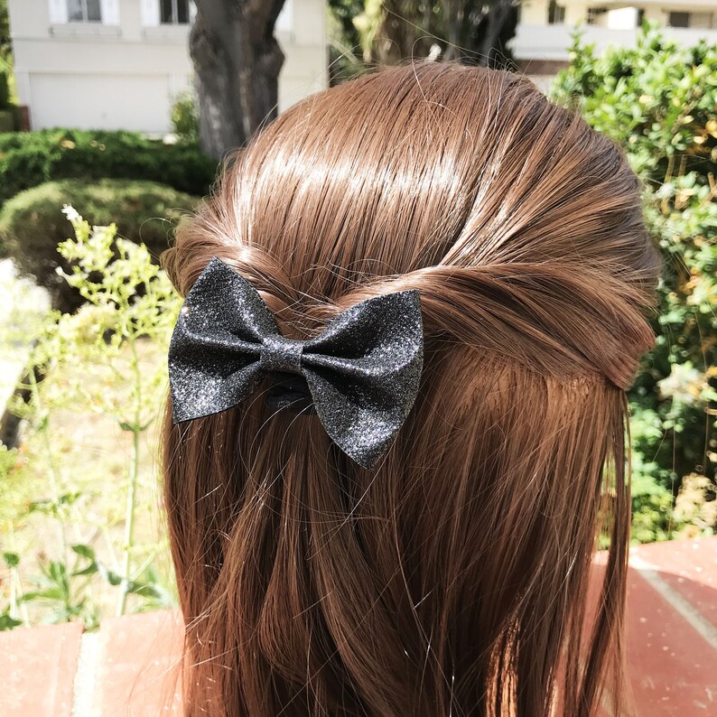 Black glitter bow black hair bow glitter hair bow Halloween | Etsy