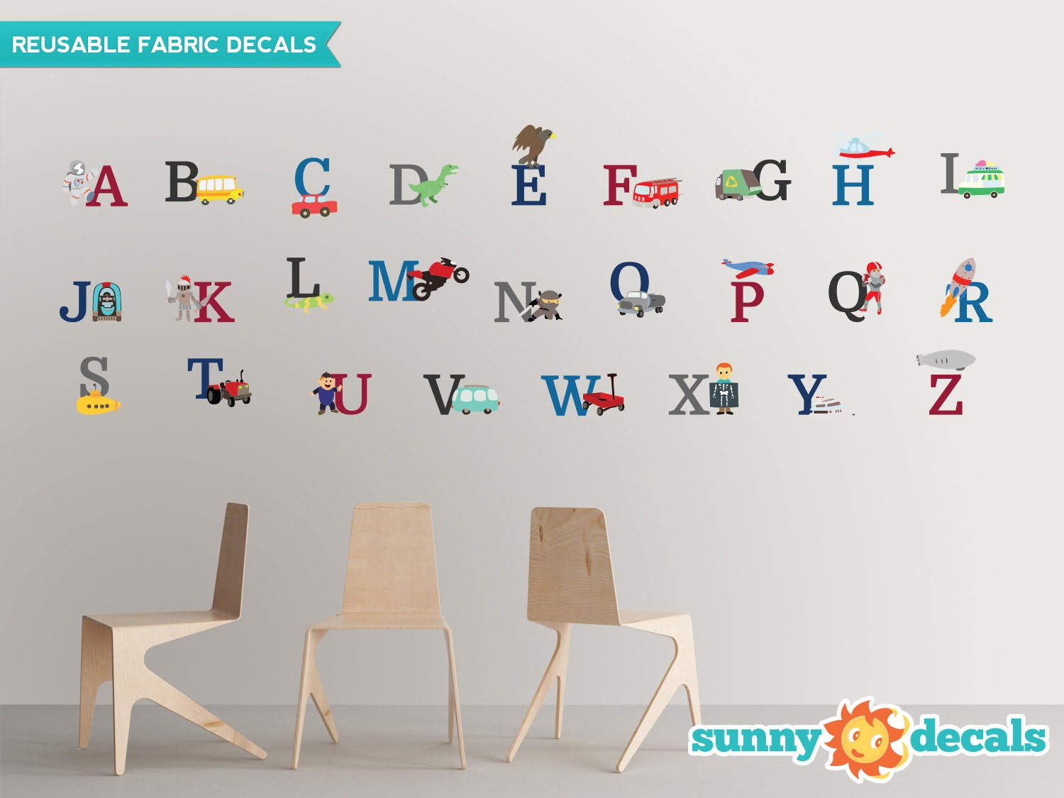 Alphabet Fabric Wall Decals for Boys Repositionable and - Etsy