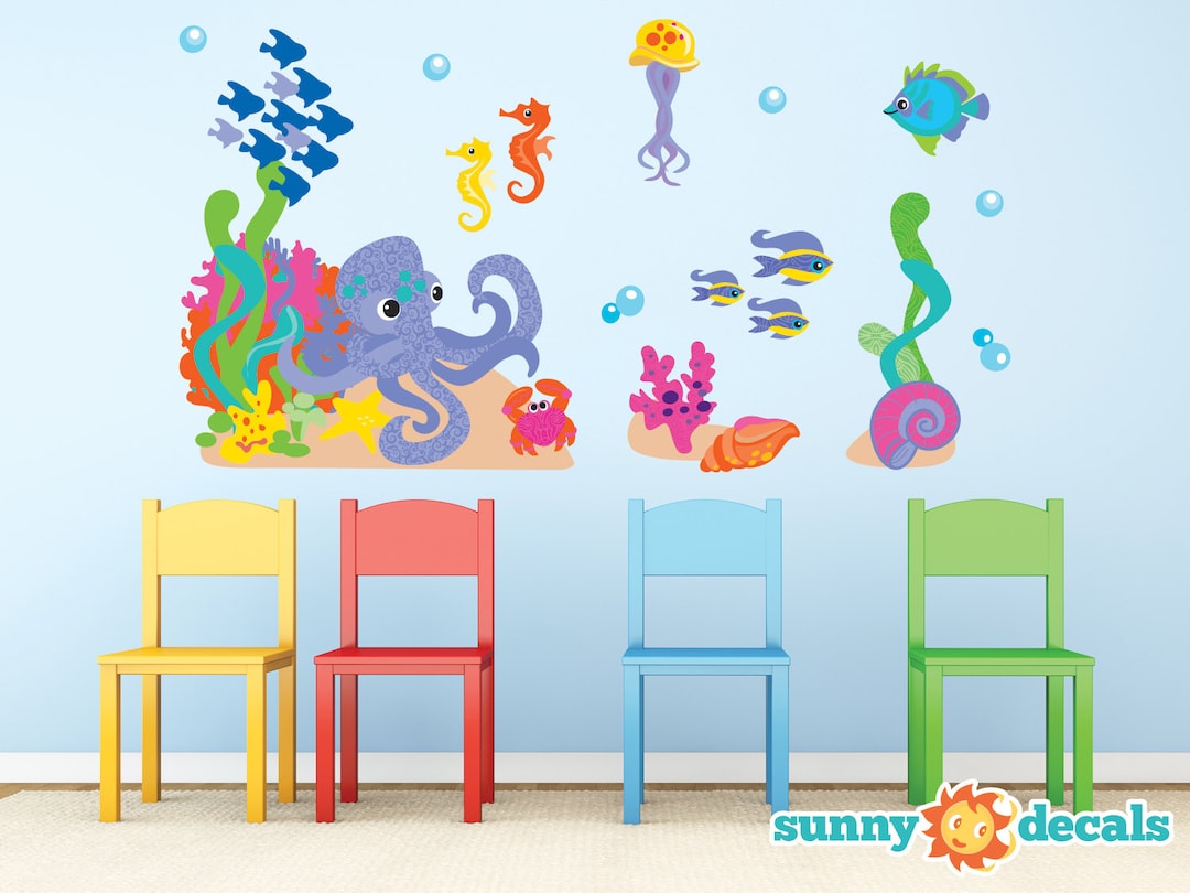 Ocean Fabric Wall Decal Set, Under the Sea Theme With Fish, Octopus ...