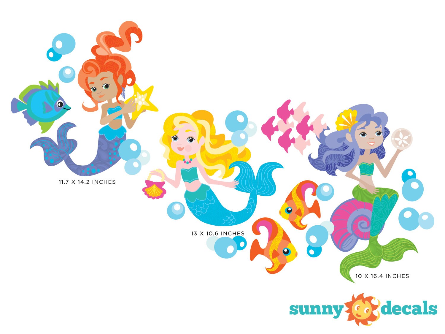 Mermaid Fabric Wall Decals Under the Sea Theme with set of 3 | Etsy