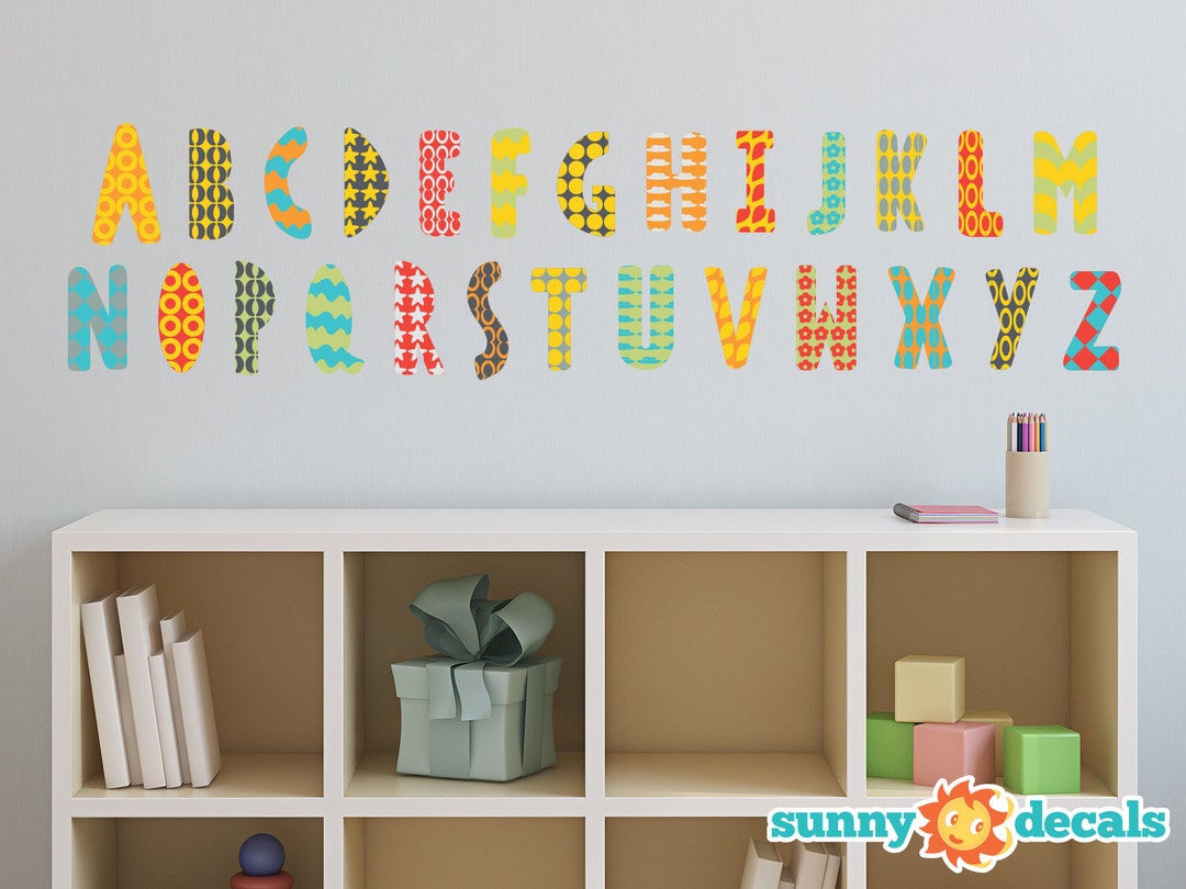 Modern Alphabet Fabric Wall Decals With Patterns in Rainbow ...