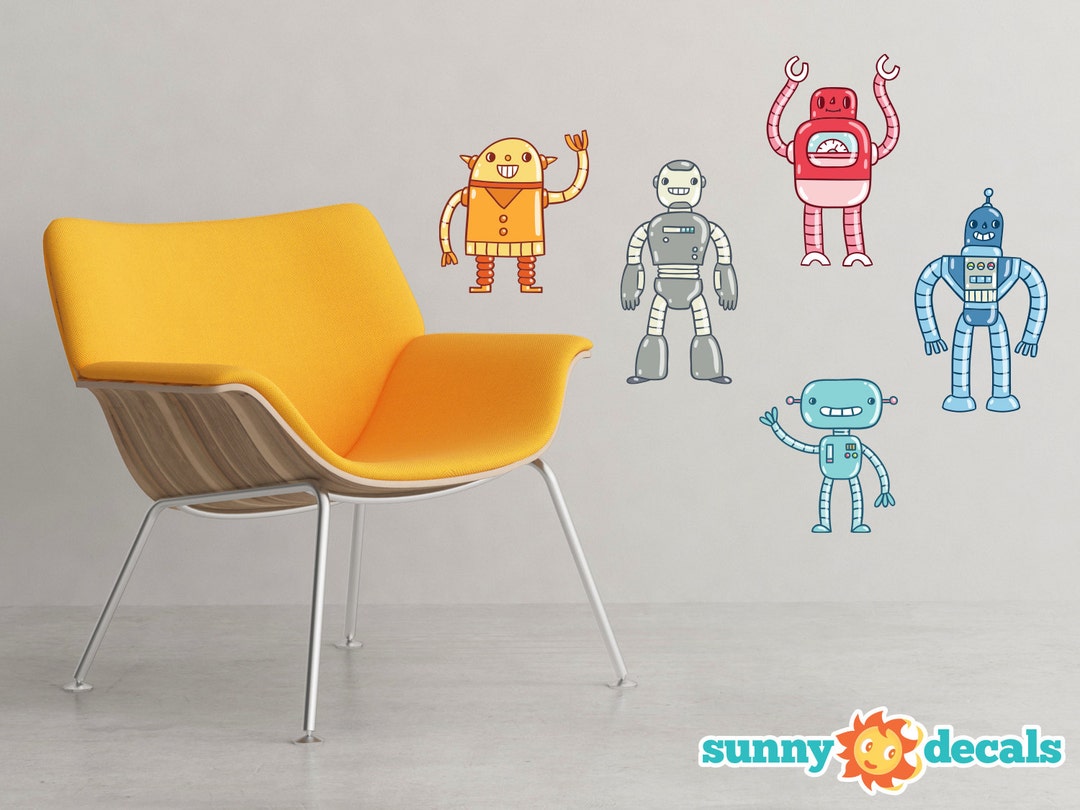 Hand Drawn Robot Fabric Wall Decals Set of 5 Robots Wall Stickers ...