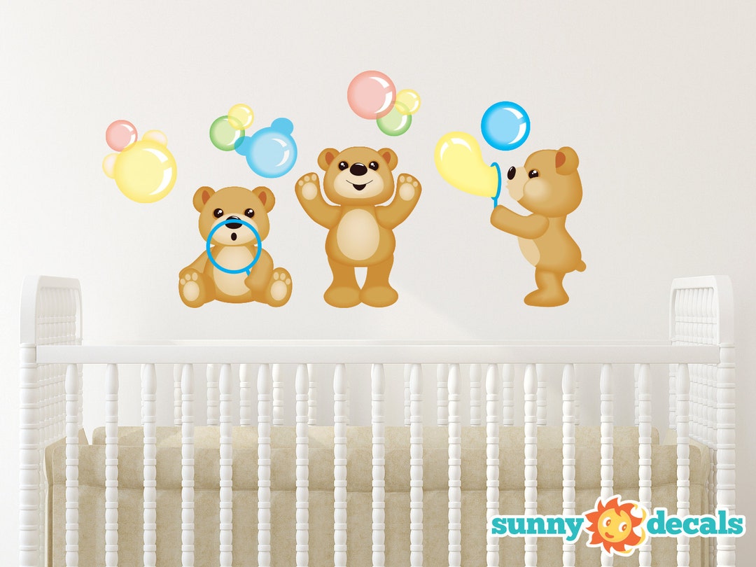 Teddy Bears Fabric Wall Decals, Set of Three Adorable Bears Blowing ...