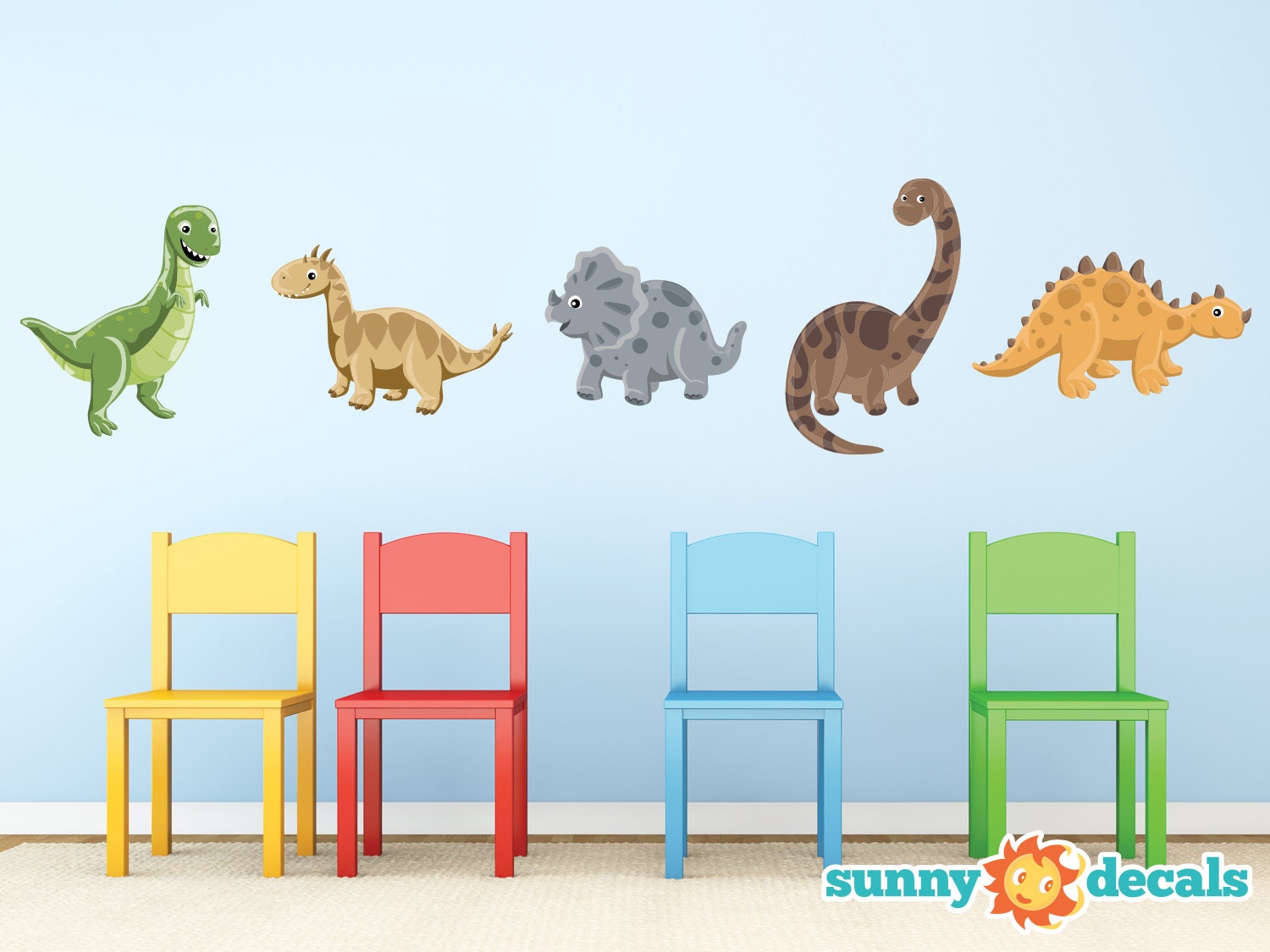 Dinosaur Fabric Wall Decals Set of 5 Adorable Dinosaurs with | Etsy