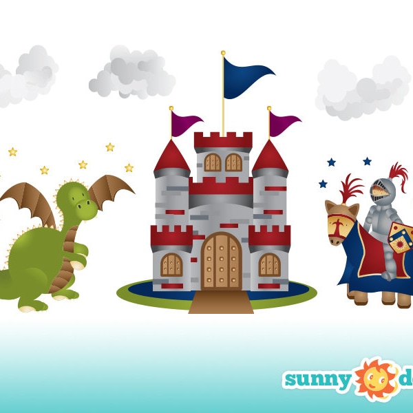 Knight Dragon Castle Fabric - Etsy