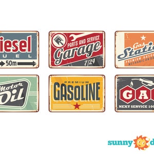 Vintage Sign Wall Decal, Gas Signs Fabric Wall Decals, Set of 6 Antique ...