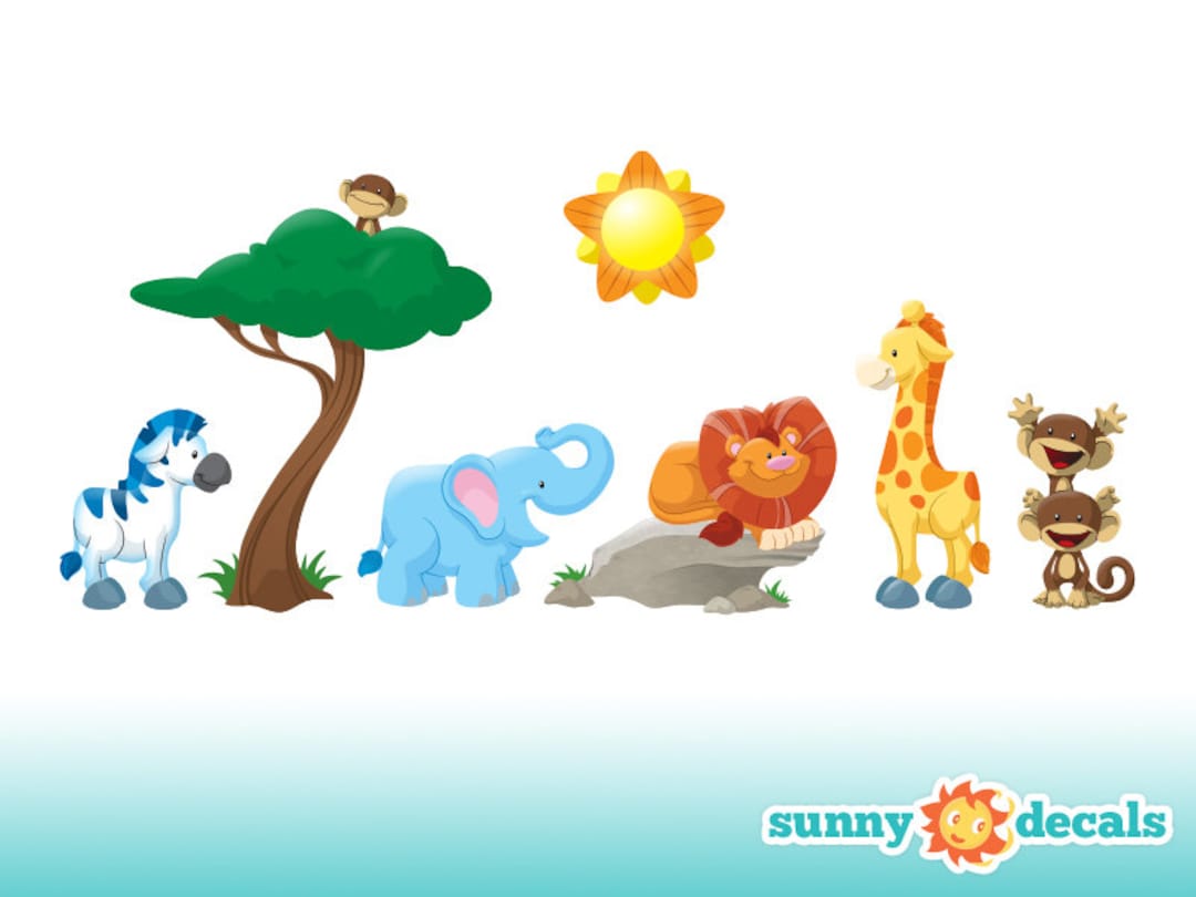Jumbo Safari Fabric Wall Decals, Safari Theme Decor With Monkeys, Lion ...