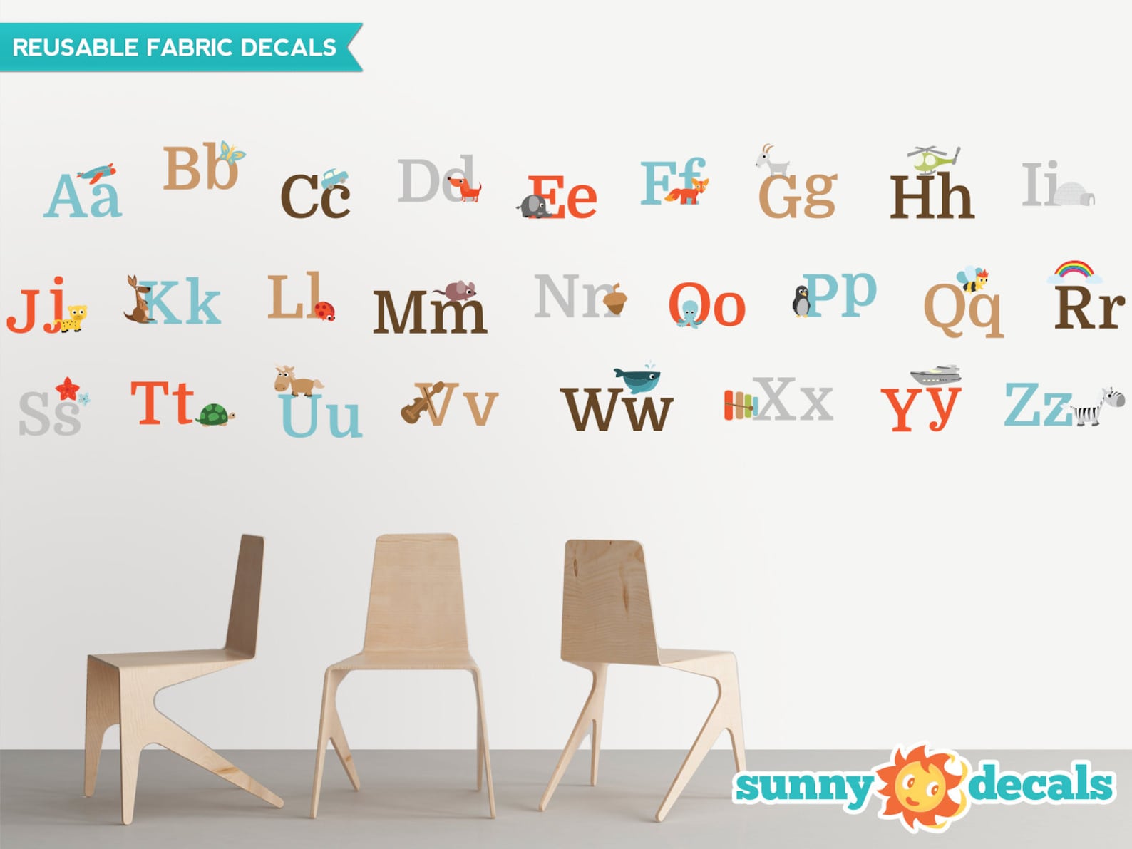 Alphabet Fun Fabric Wall Decals Repositionable and Reusable - Etsy