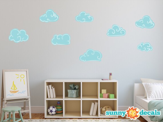 Clouds Fabric Wall Decals in Light Blue Set of 8 Clouds Hand | Etsy