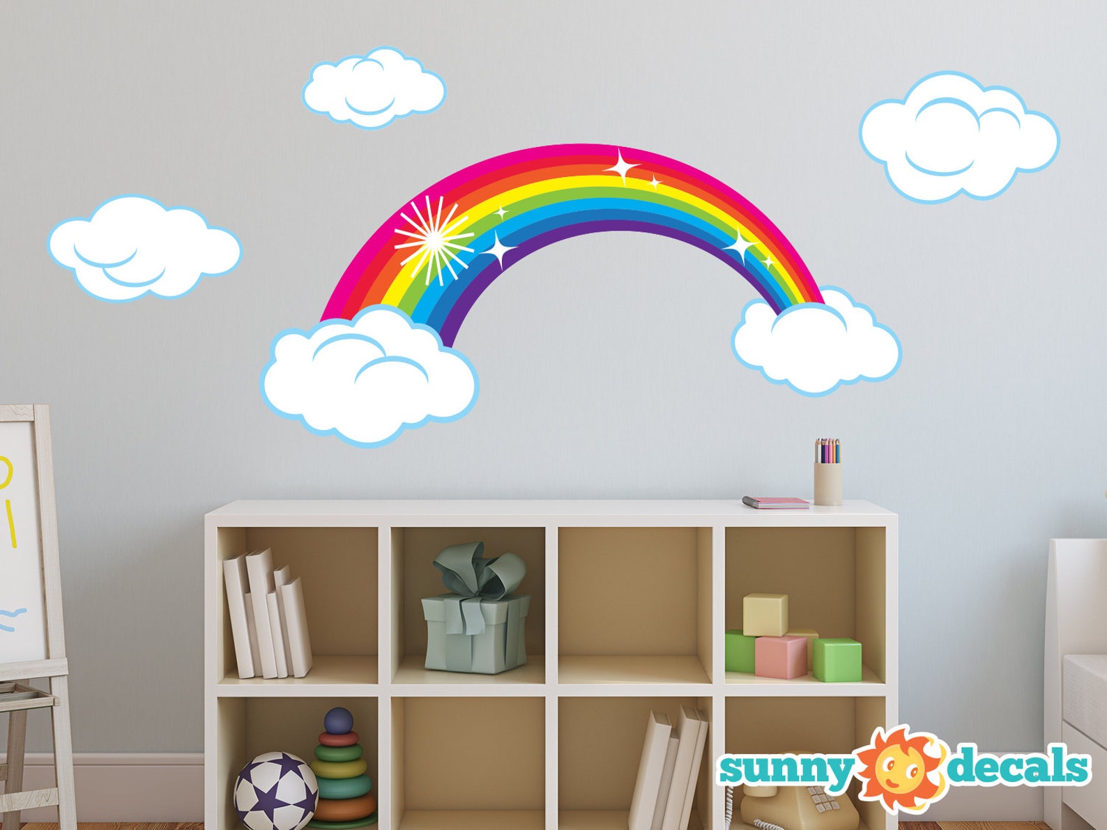 Rainbow Fabric Wall Decal Sparkling Rainbow Wall Decor With | Etsy