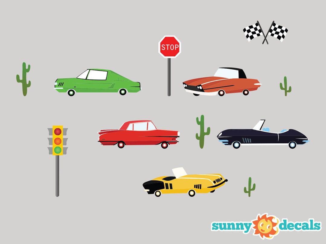 Cars Fabric Wall Decal Vintage Car Decals Set of Five Vintage Cars With ...