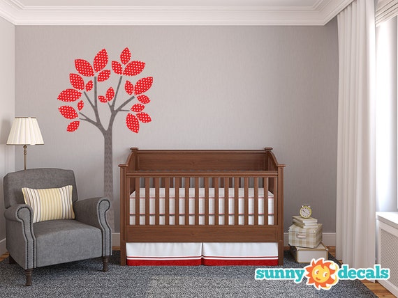 Modern Tree Fabric Wall Decal in Red Reusable Repostionable | Etsy
