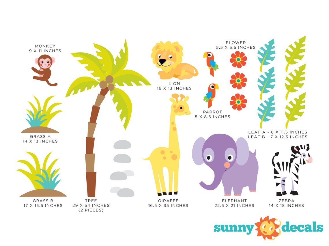 Safari Fabric Wall Decals With Elephant Giraffe Monkey | Etsy