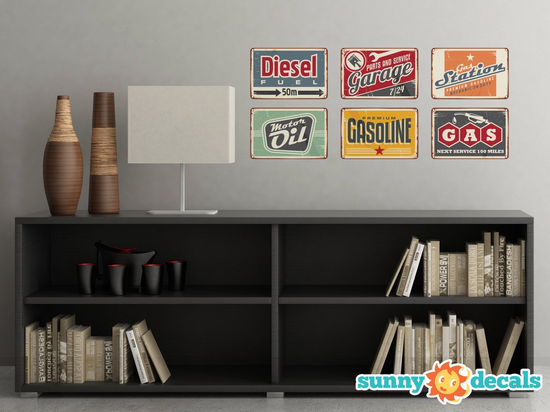 Vintage Sign Wall Decal, Gas Signs Fabric Wall Decals, Set of 6 Antique ...