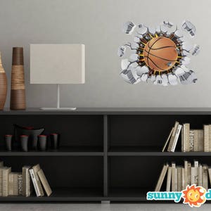 Basketball Fabric Wall Decal, 3D Break Through the Wall Basketball Wall ...
