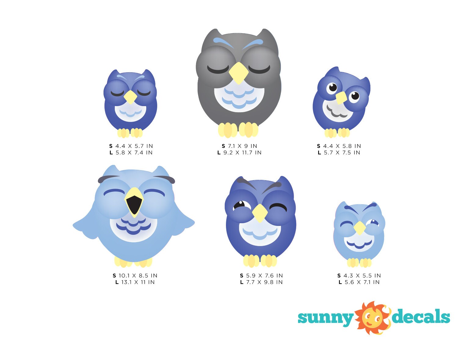 Sleepy Owl Fabric Wall Decals Set of 6 Owls Repositionable | Etsy