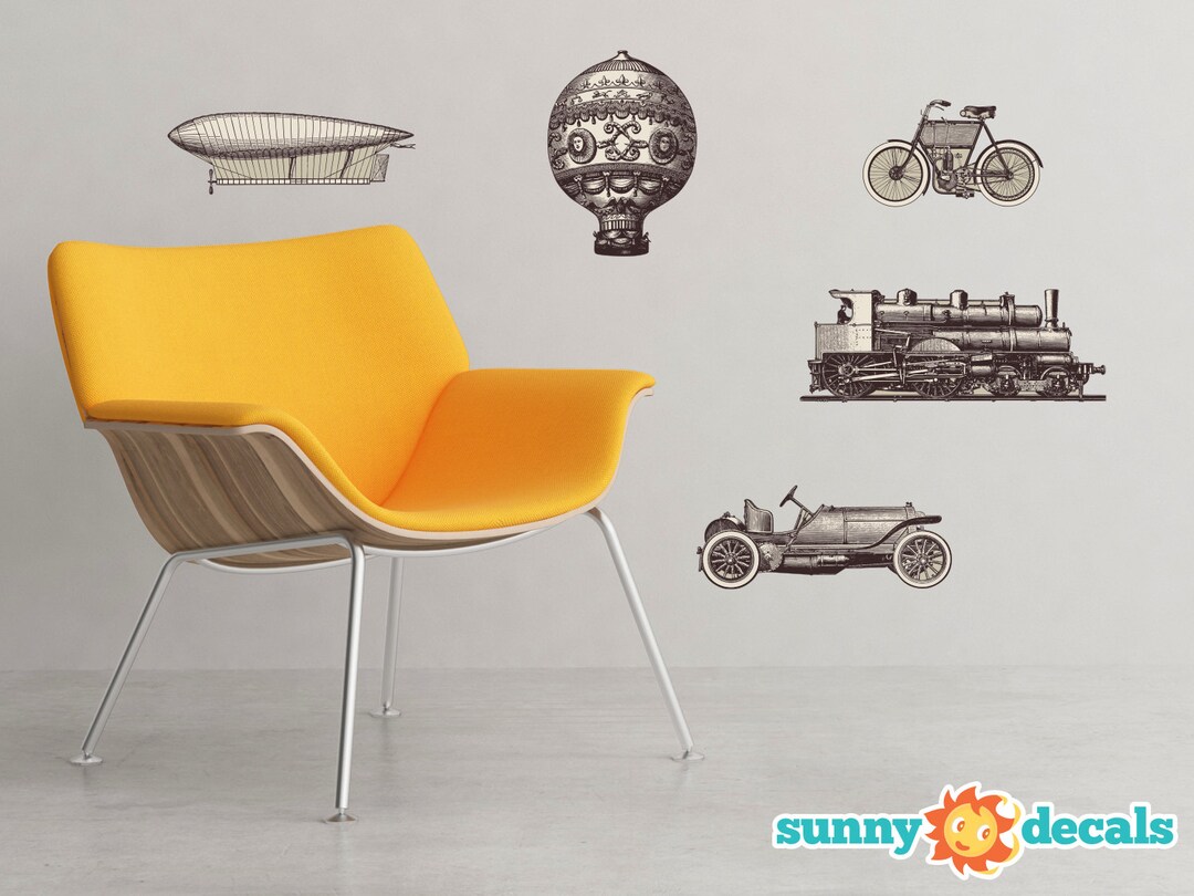 Vintage Vehicles Fabric Wall Decals Set of 5 Antique Transportation Art ...