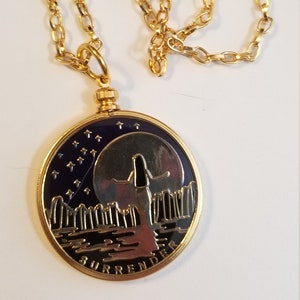 Womens Gold Pendant Necklace With Surrender Recovery Medallion W ...