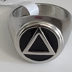 Stainless Steel AA Recovery Ring With Alcoholics Anonymous Symbol - 12 ...