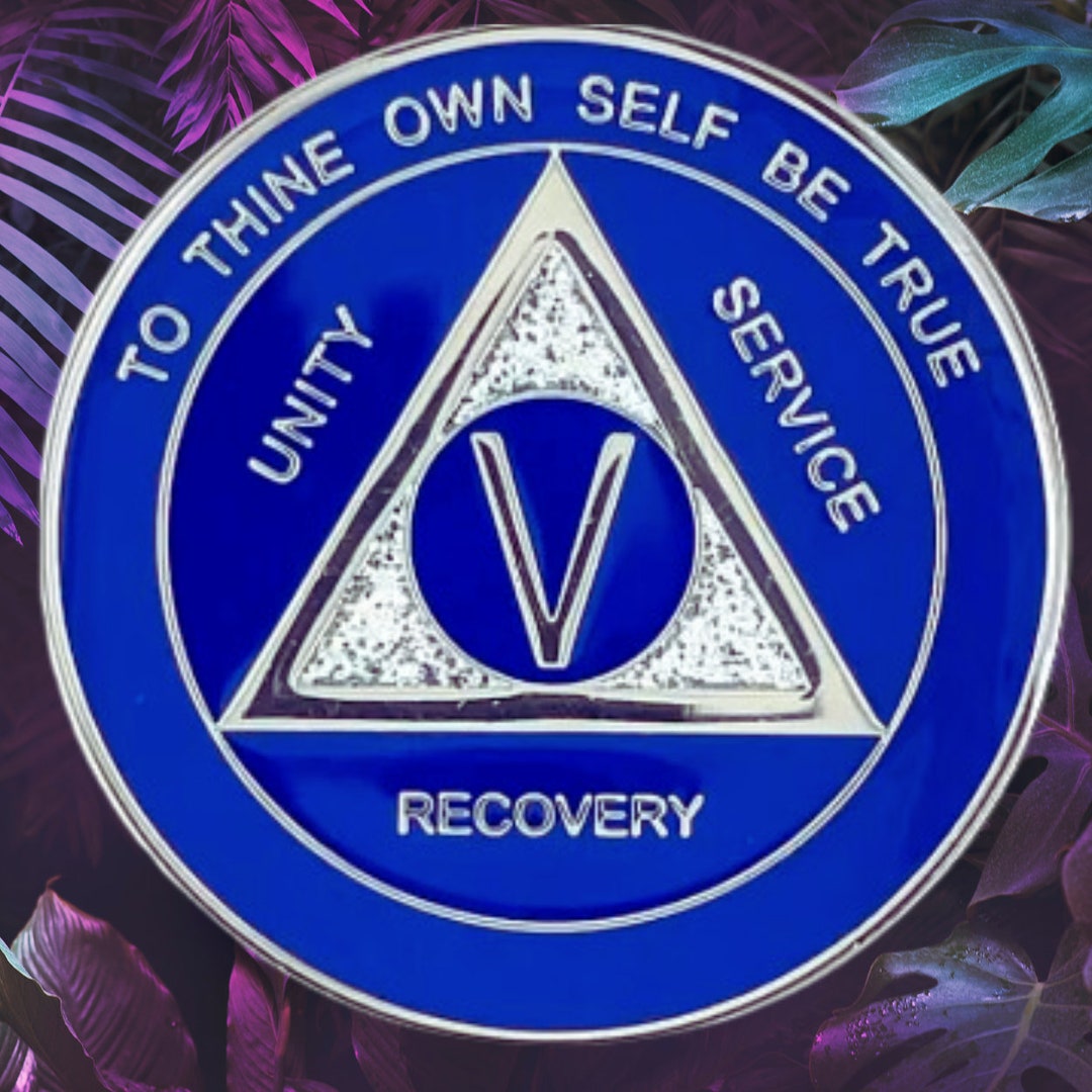 Serenity Prayer Freedom AA Anniversary Blue Sparkle on Silver Coin 1-50 ...