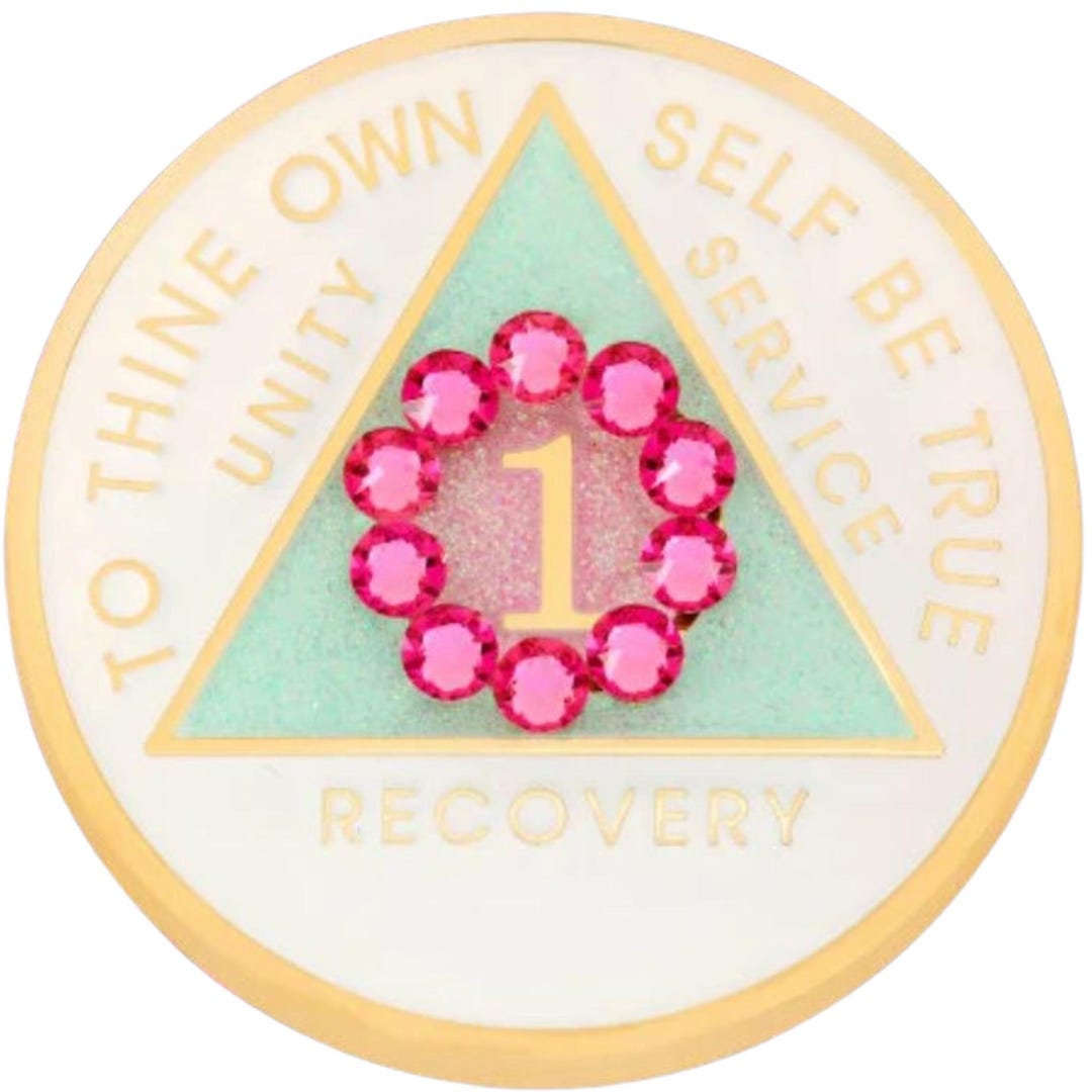 New AA Pink Crystal Bling Circle Yearly "pink Cloud" Glitter Recovery ...