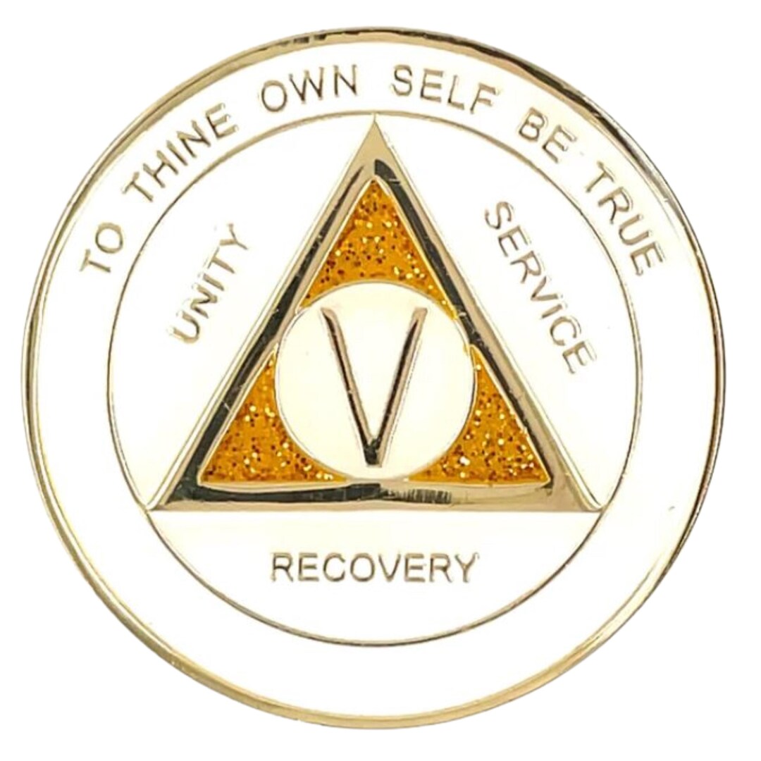 Serenity Prayer Freedom AA Anniversary White With Gold Sparkle on Gold ...