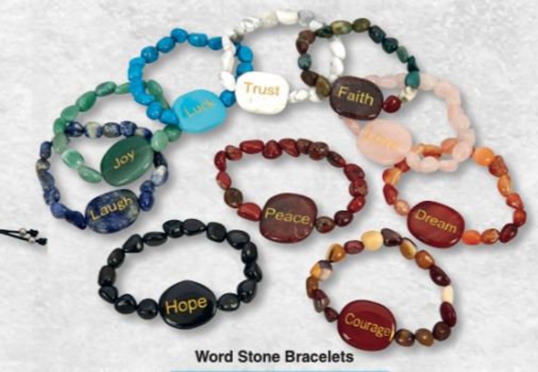 Gorgeous Large Word Gemstones Bracelets- Energy, Serenity, Happiness ...