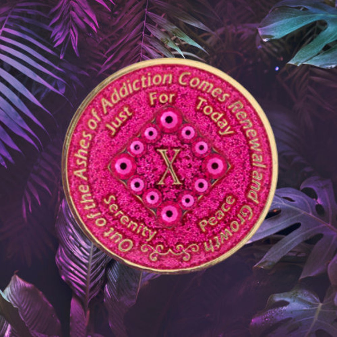 NA Pink Glitter Bling Medallion W Pink Crystals yrs 1-45 Recovery ...