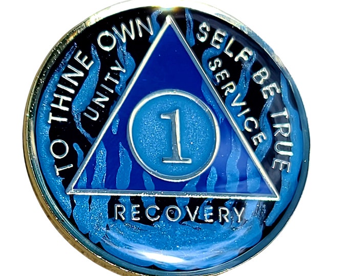 Hand Painted AA Recovery Medallion Blue Fire Flames 12 Step - Etsy