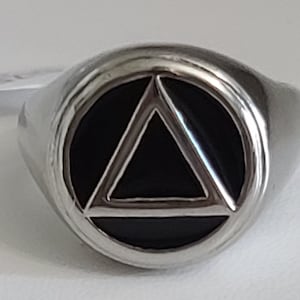 Stainless Steel AA Recovery Ring With Alcoholics Anonymous Symbol - 12 ...