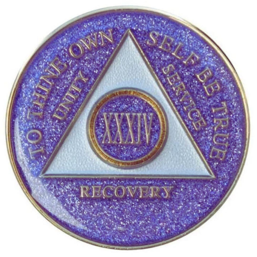 Serenity Prayer AA Anniversary Purple Glitter Sparkle Medallion Coin 1 ...