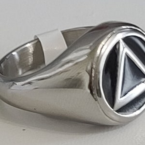 Stainless Steel AA Recovery Ring With Alcoholics Anonymous Symbol - 12 ...